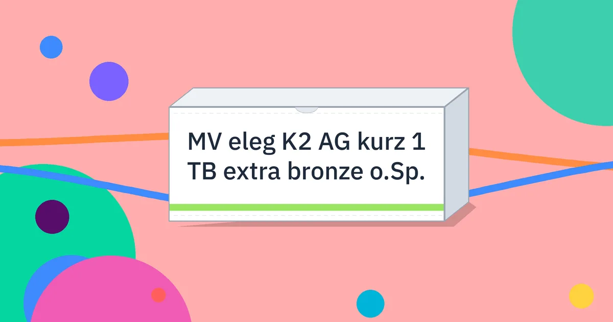 Symbolbild: Packung mit der Aufschrift MV eleg K2 AG kurz 1 TB extra bronze o.Sp. (PZN 14716191) – Verfügbarkeit und Bezug in Apotheken in Frankfurt am Main