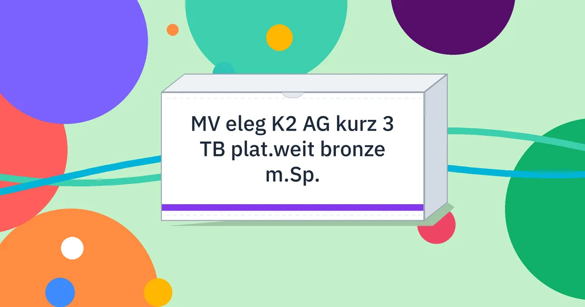 Symbolbild: Packung mit der Aufschrift MV eleg K2 AG kurz 3 TB plat.weit bronze m.Sp. (PZN 14716038) – Verfügbarkeit und Bezug in Apotheken in Frankfurt am Main
