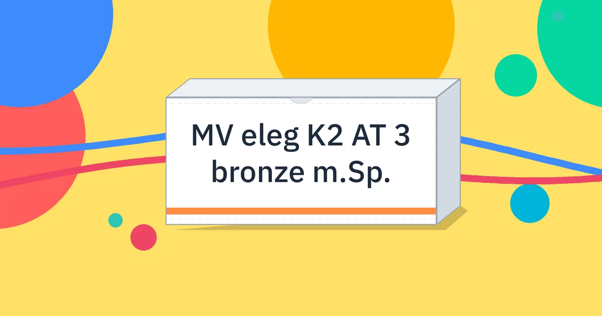 Symbolbild: Packung mit der Aufschrift MV eleg K2 AT 3 bronze m.Sp. (PZN 15284581) – Verfügbarkeit und Bezug in Apotheken in Frankfurt am Main