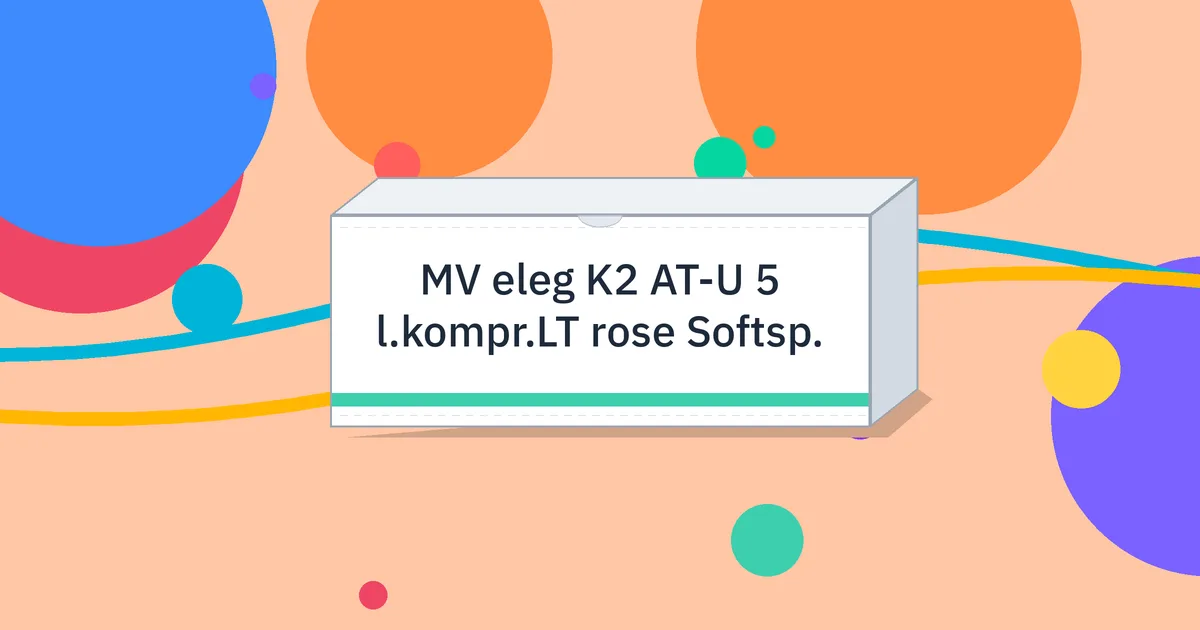 Symbolbild: Packung mit der Aufschrift MV eleg K2 AT-U 5 l.kompr.LT rose Softsp. (PZN 15290400) – Verfügbarkeit und Bezug in Apotheken in Frankfurt am Main