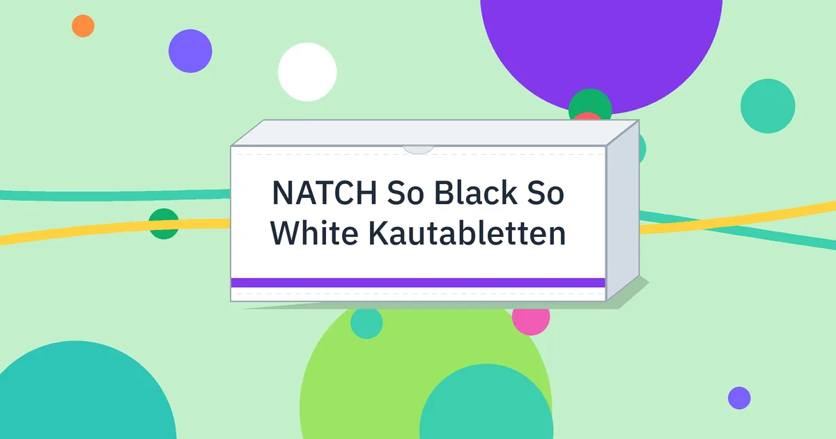 Symbolbild: Packung mit der Aufschrift NATCH So Black So White Kautabletten (PZN 19273628) – Verfügbarkeit und Bezug in Apotheken in Frankfurt am Main