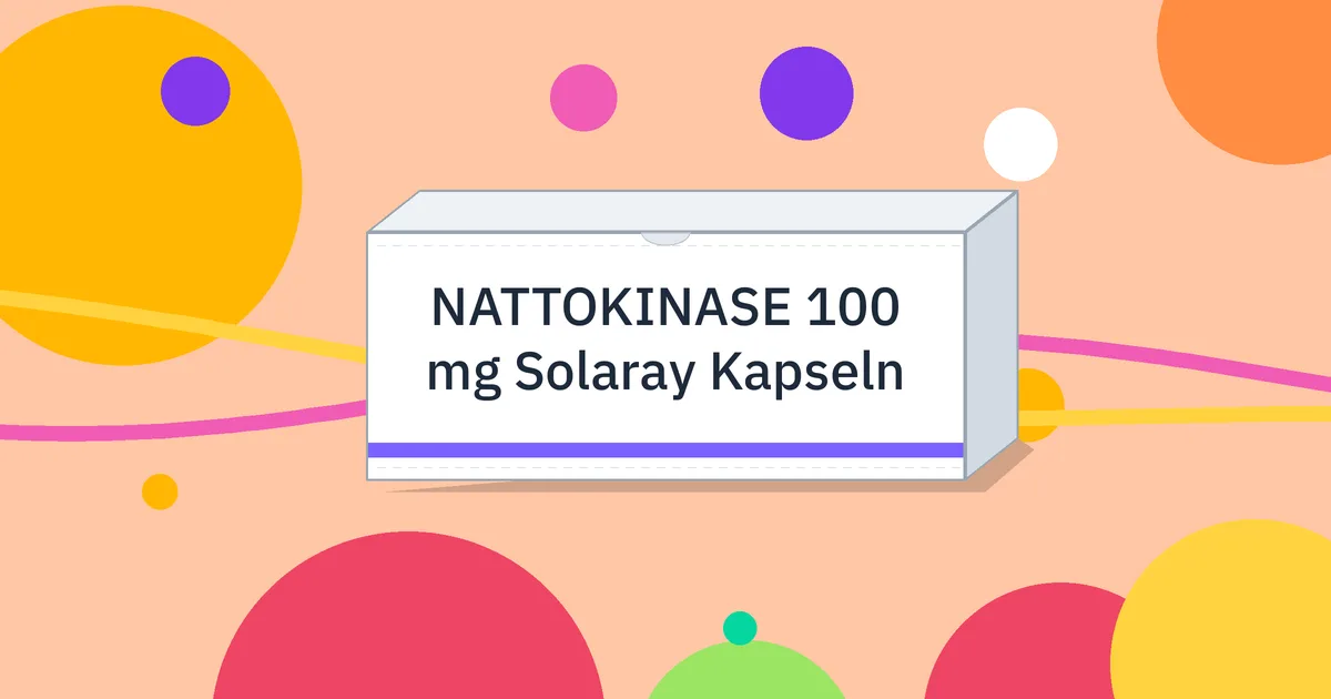 Symbolbild: Packung mit der Aufschrift NATTOKINASE 100 mg Solaray Kapseln (PZN 17254414) – Verfügbarkeit und Bezug in Apotheken in Frankfurt am Main