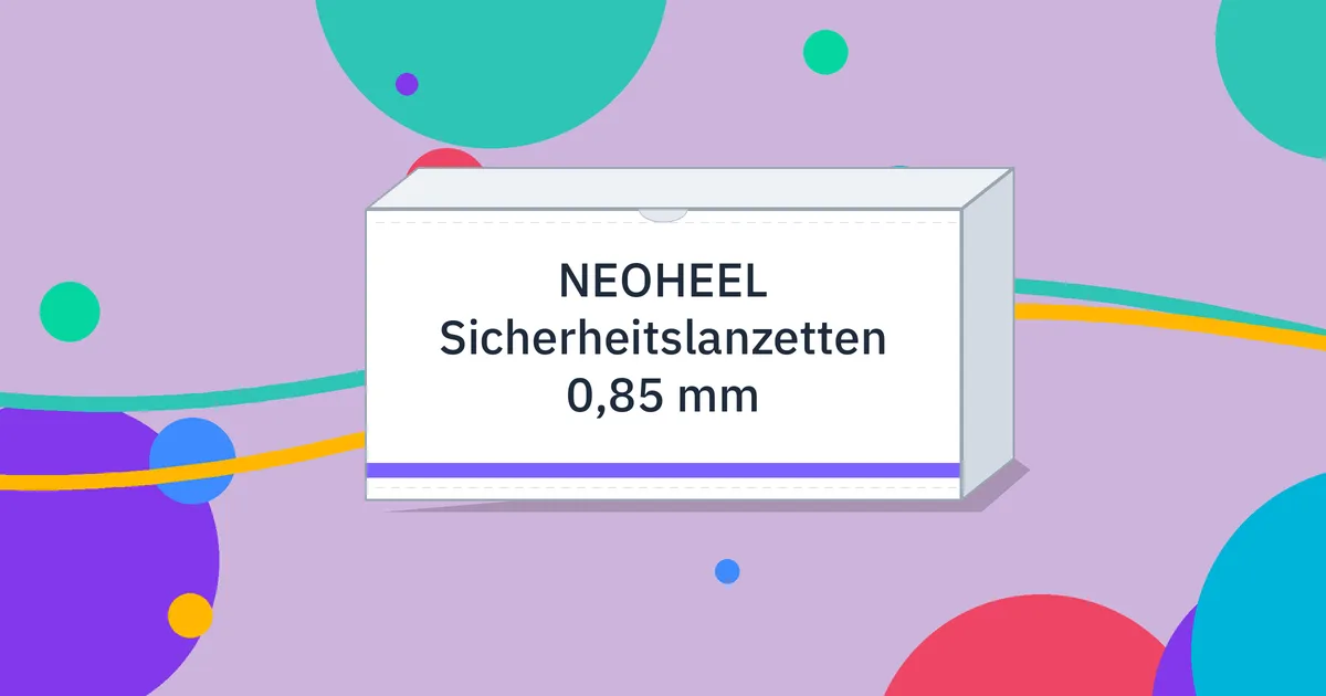Symbolbild: Packung mit der Aufschrift NEOHEEL Sicherheitslanzetten 0,85 mm (PZN 19064971) – Verfügbarkeit und Bezug in Apotheken in Frankfurt am Main