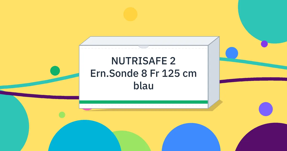 Symbolbild: Packung mit der Aufschrift NUTRISAFE 2 Ern.Sonde 8 Fr 125 cm blau (PZN 04893880) – Verfügbarkeit und Bezug in Apotheken in Frankfurt am Main