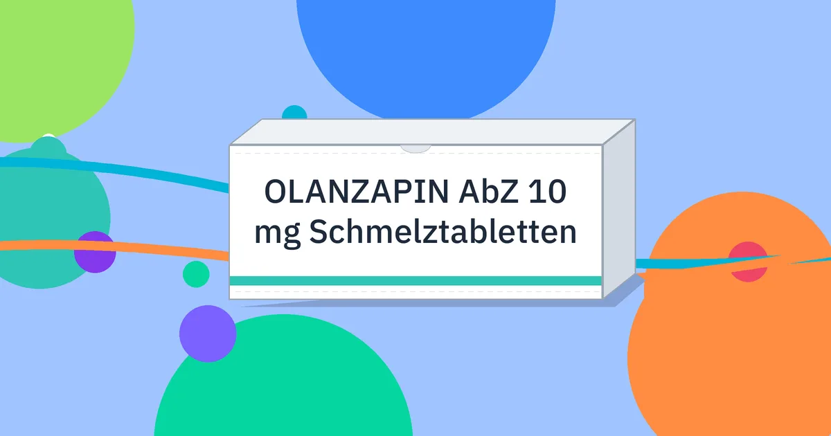 Symbolbild: Packung mit der Aufschrift OLANZAPIN AbZ 10 mg Schmelztabletten (PZN 08805594) – Verfügbarkeit und Bezug in Apotheken in Frankfurt am Main