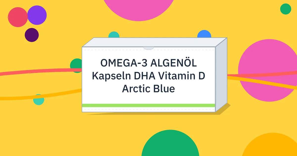 Symbolbild: Packung mit der Aufschrift OMEGA-3 ALGENÖL Kapseln DHA Vitamin D Arctic Blue (PZN 17258808) – Verfügbarkeit und Bezug in Apotheken in Frankfurt am Main
