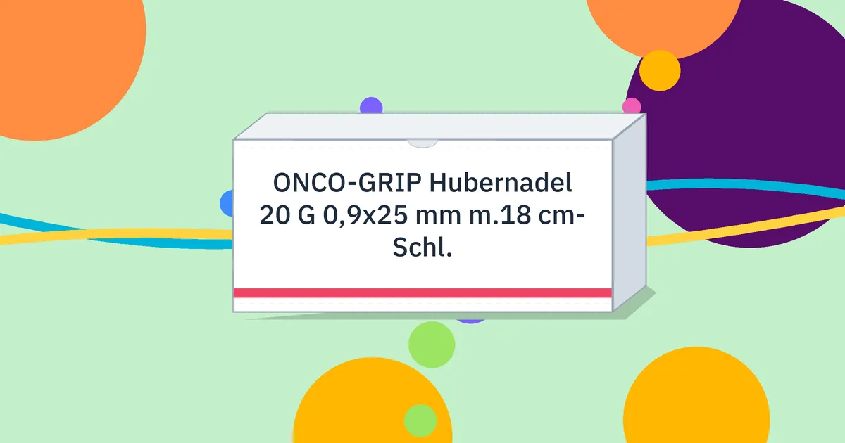 Symbolbild: Packung mit der Aufschrift ONCO-GRIP Hubernadel 20 G 0,9x25 mm m.18 cm-Schl. (PZN 05020094) – Verfügbarkeit und Bezug in Apotheken in Frankfurt am Main