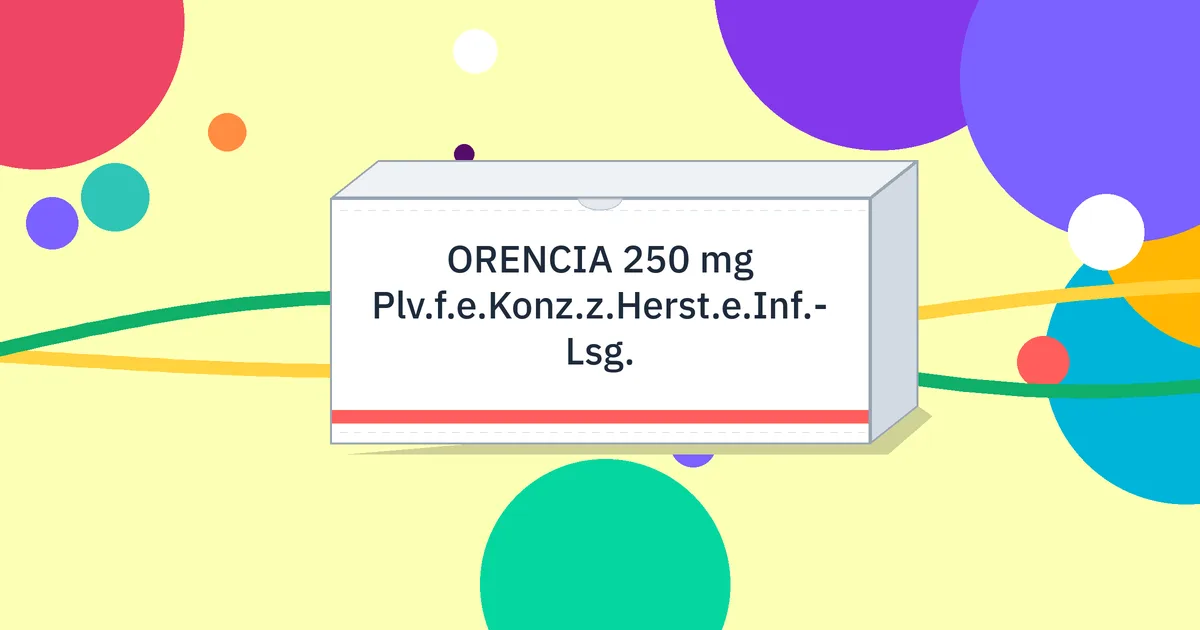 Symbolbild: Packung mit der Aufschrift ORENCIA 250 mg Plv.f.e.Konz.z.Herst.e.Inf.-Lsg. (PZN 15786590) – Verfügbarkeit und Bezug in Apotheken in Frankfurt am Main