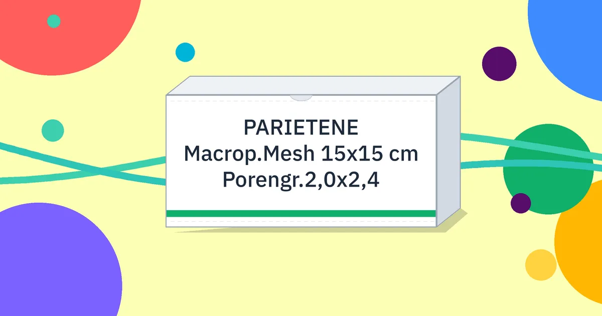 Symbolbild: Packung mit der Aufschrift PARIETENE Macrop.Mesh 15x15 cm Porengr.2,0x2,4 (PZN 11314606) – Verfügbarkeit und Bezug in Apotheken in Frankfurt am Main