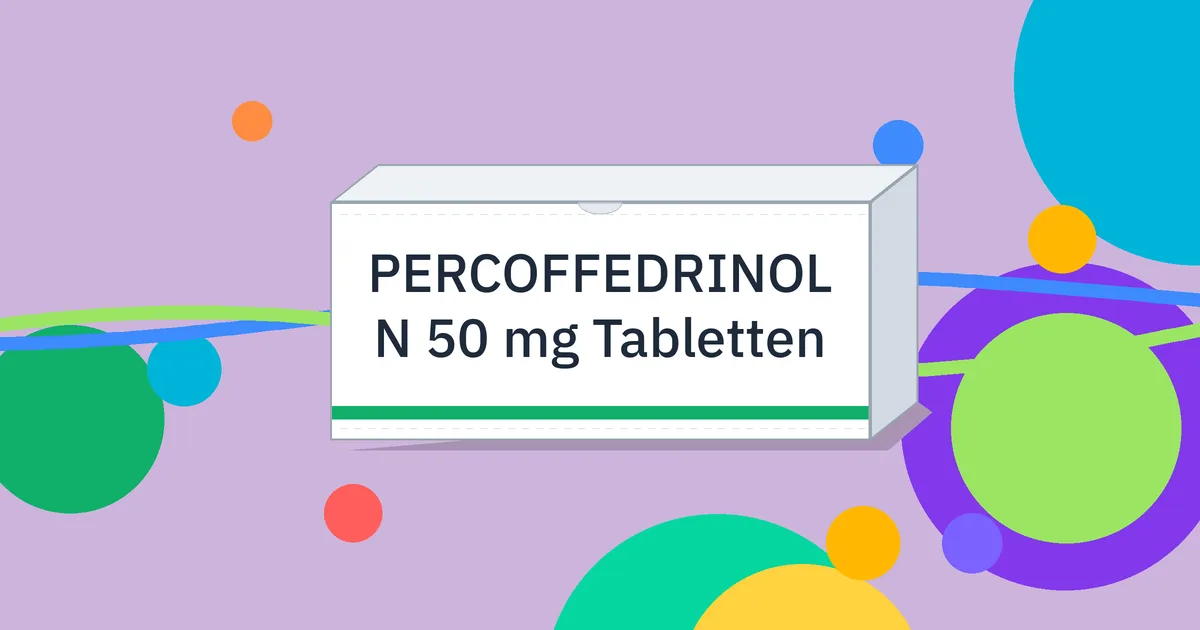 Symbolbild: Packung mit der Aufschrift PERCOFFEDRINOL N 50 mg Tabletten (PZN 02756794) – Verfügbarkeit und Bezug in Apotheken in Frankfurt am Main