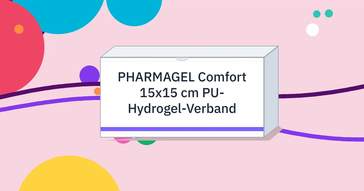 Symbolbild: Packung mit der Aufschrift PHARMAGEL Comfort 15x15 cm PU-Hydrogel-Verband (PZN 17468032) – Verfügbarkeit und Bezug in Apotheken in Frankfurt am Main