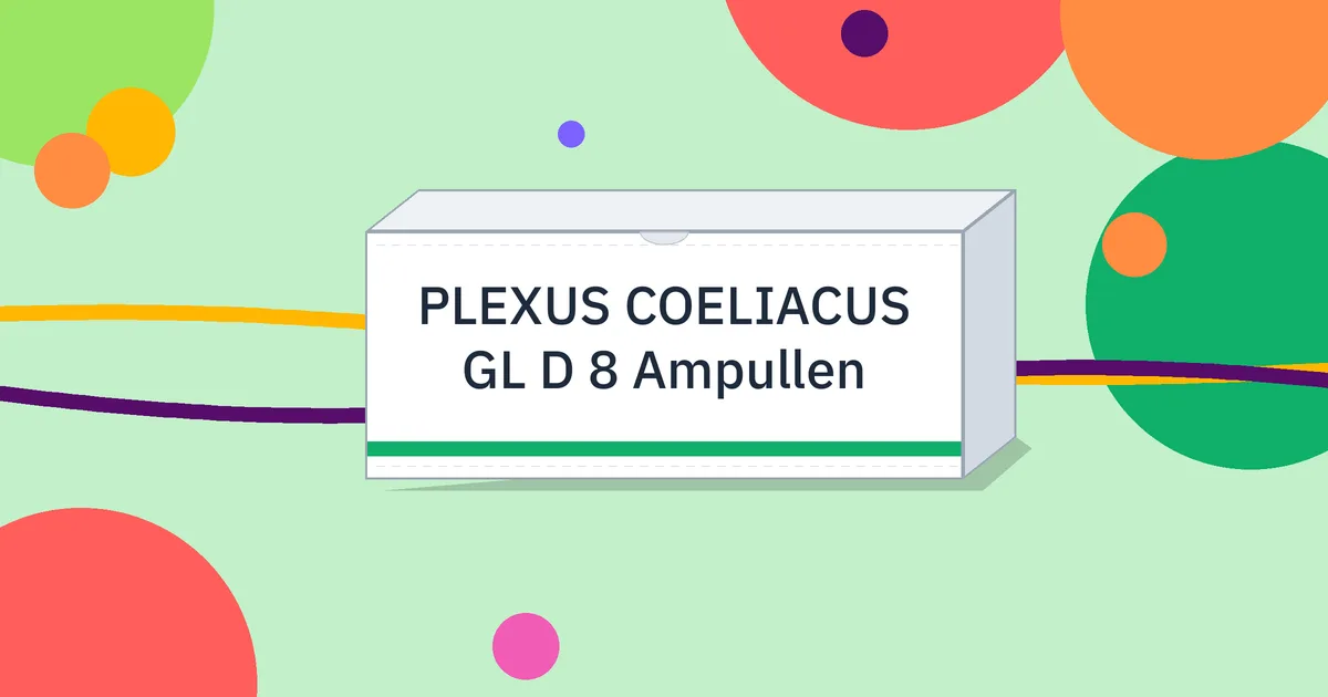 Symbolbild: Packung mit der Aufschrift PLEXUS COELIACUS GL D 8 Ampullen (PZN 02949760) – Verfügbarkeit und Bezug in Apotheken in Frankfurt am Main
