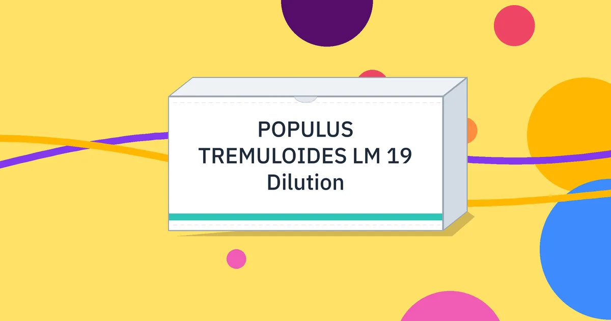 Symbolbild: Packung mit der Aufschrift POPULUS TREMULOIDES LM 19 Dilution (PZN 13664836) – Verfügbarkeit und Bezug in Apotheken in Frankfurt am Main