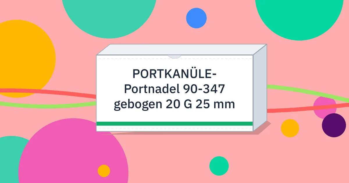 Symbolbild: Packung mit der Aufschrift PORTKANÜLE-Portnadel 90-347 gebogen 20 G 25 mm (PZN 10010838) – Verfügbarkeit und Bezug in Apotheken in Frankfurt am Main
