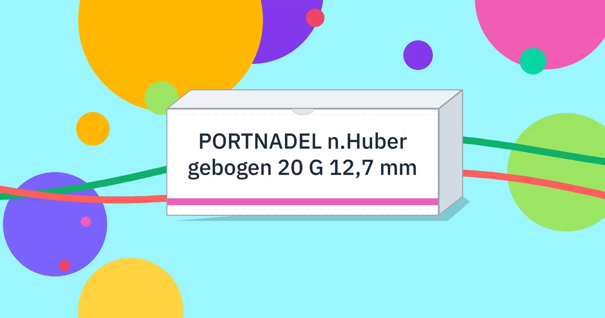 Symbolbild: Packung mit der Aufschrift PORTNADEL n.Huber gebogen 20 G 12,7 mm (PZN 00108252) – Verfügbarkeit und Bezug in Apotheken in Frankfurt am Main