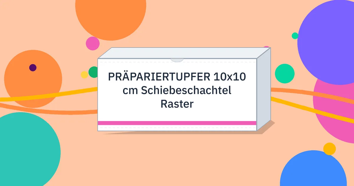 Symbolbild: Packung mit der Aufschrift PRÄPARIERTUPFER 10x10 cm Schiebeschachtel Raster (PZN 04926332) – Verfügbarkeit und Bezug in Apotheken in Frankfurt am Main