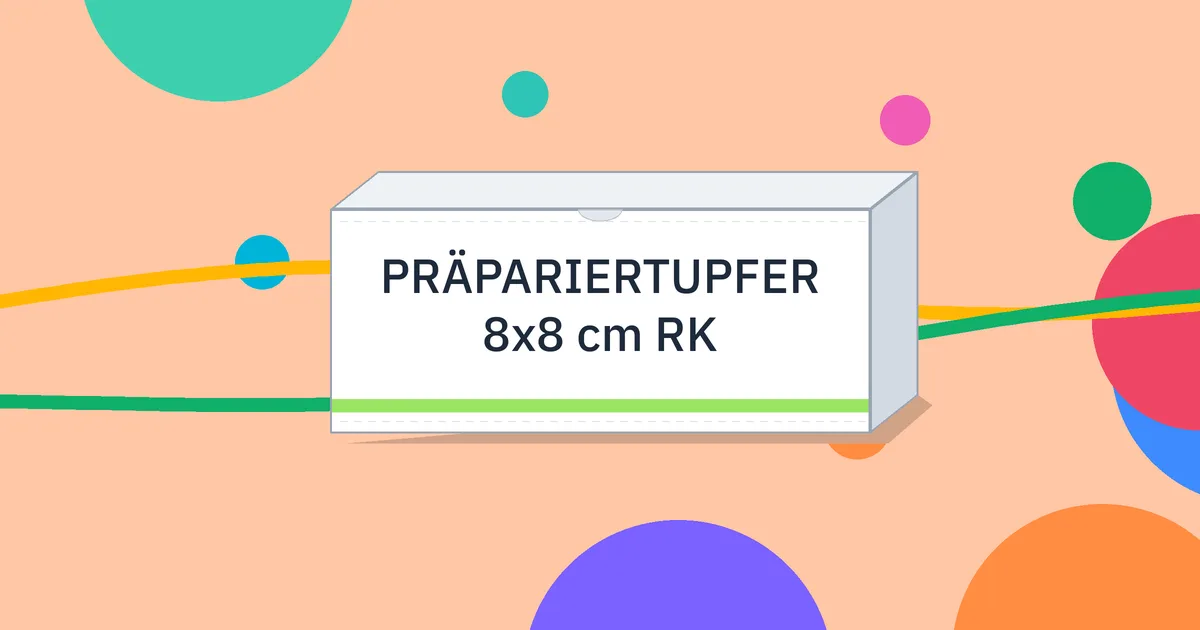 Symbolbild: Packung mit der Aufschrift PRÄPARIERTUPFER 8x8 cm RK (PZN 08821848) – Verfügbarkeit und Bezug in Apotheken in Frankfurt am Main