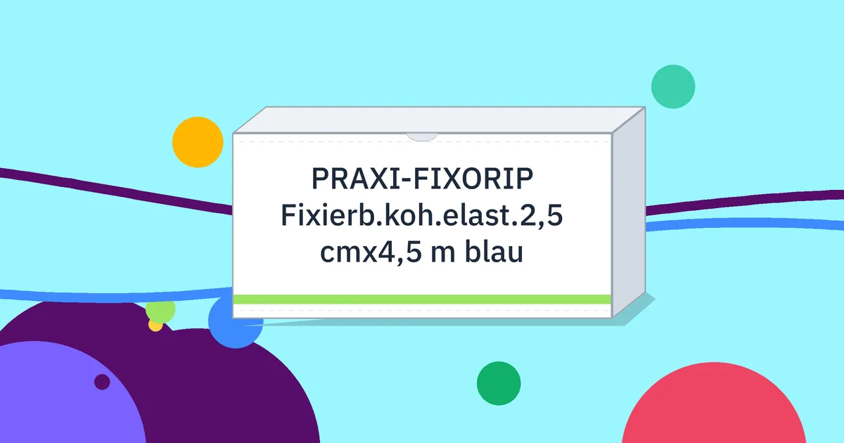 Symbolbild: Packung mit der Aufschrift PRAXI-FIXORIP Fixierb.koh.elast.2,5 cmx4,5 m blau (PZN 17490126) – Verfügbarkeit und Bezug in Apotheken in Frankfurt am Main