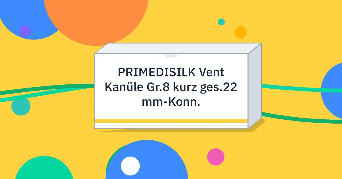 Symbolbild: Packung mit der Aufschrift PRIMEDISILK Vent Kanüle Gr.8 kurz ges.22 mm-Konn. (PZN 10355810) – Verfügbarkeit und Bezug in Apotheken in Frankfurt am Main