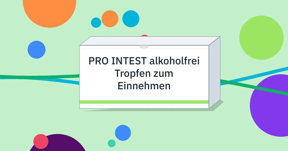 Symbolbild: Packung mit der Aufschrift PRO INTEST alkoholfrei Tropfen zum Einnehmen (PZN 19631708) – Verfügbarkeit und Bezug in Apotheken in Frankfurt am Main