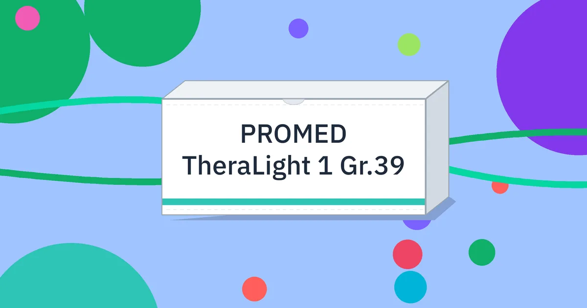 Symbolbild: Packung mit der Aufschrift PROMED TheraLight 1 Gr.39 (PZN 07279637) – Verfügbarkeit und Bezug in Apotheken in Frankfurt am Main