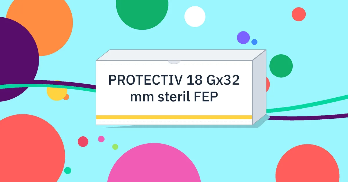 Symbolbild: Packung mit der Aufschrift PROTECTIV 18 Gx32 mm steril FEP (PZN 09104385) – Verfügbarkeit und Bezug in Apotheken in Frankfurt am Main