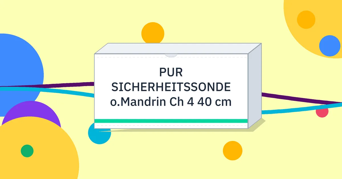 Symbolbild: Packung mit der Aufschrift PUR SICHERHEITSSONDE o.Mandrin Ch 4 40 cm (PZN 13229879) – Verfügbarkeit und Bezug in Apotheken in Frankfurt am Main