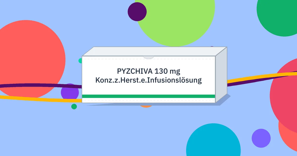 Symbolbild: Packung mit der Aufschrift PYZCHIVA 130 mg Konz.z.Herst.e.Infusionslösung (PZN 20571012) – Verfügbarkeit und Bezug in Apotheken in Frankfurt am Main