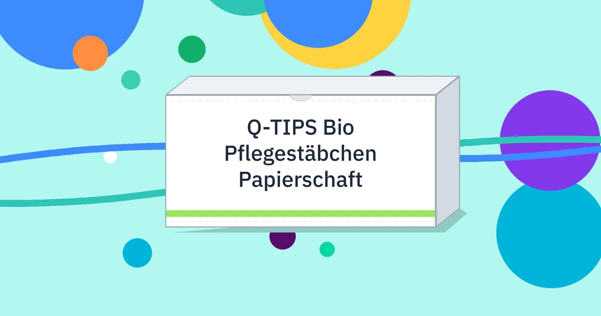 Symbolbild: Packung mit der Aufschrift Q-TIPS Bio Pflegestäbchen Papierschaft (PZN 15817155) – Verfügbarkeit und Bezug in Apotheken in Frankfurt am Main