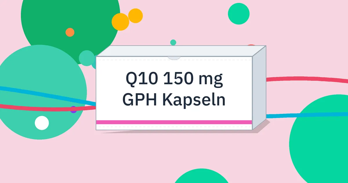 Symbolbild: Packung mit der Aufschrift Q10 150 mg GPH Kapseln (PZN 09722278) – Verfügbarkeit und Bezug in Apotheken in Frankfurt am Main