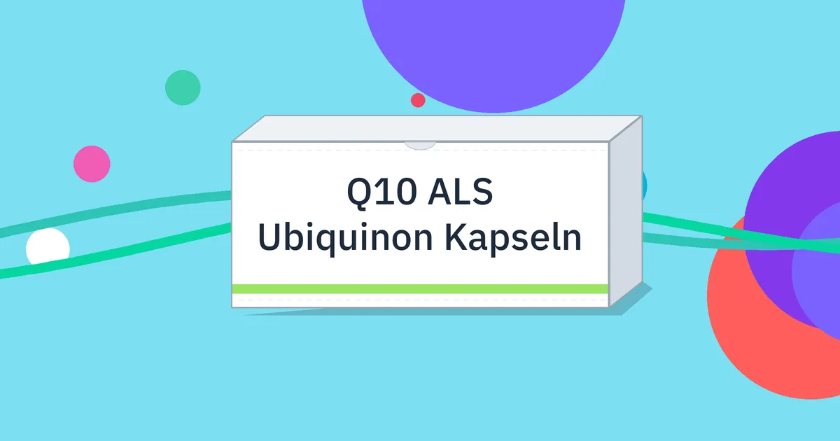 Symbolbild: Packung mit der Aufschrift Q10 ALS Ubiquinon Kapseln (PZN 11547902) – Verfügbarkeit und Bezug in Apotheken in Frankfurt am Main