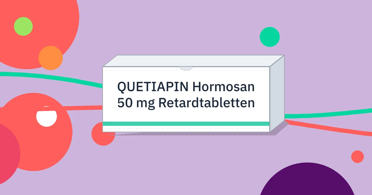 Symbolbild: Packung mit der Aufschrift QUETIAPIN Hormosan 50 mg Retardtabletten (PZN 11145919) – Verfügbarkeit und Bezug in Apotheken in Frankfurt am Main