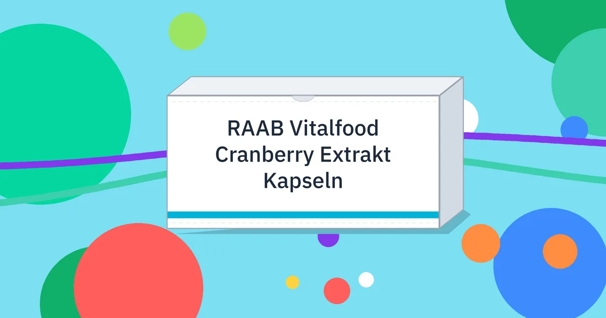 Symbolbild: Packung mit der Aufschrift RAAB Vitalfood Cranberry Extrakt Kapseln (PZN 19304955) – Verfügbarkeit und Bezug in Apotheken in Frankfurt am Main