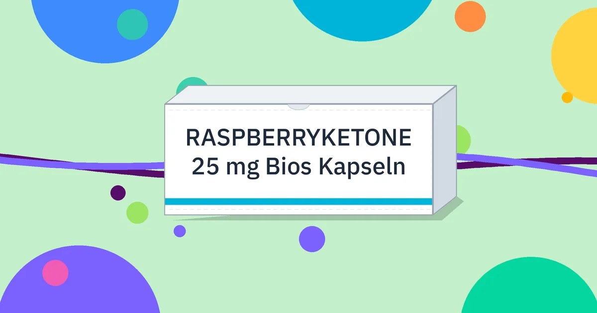 Symbolbild: Packung mit der Aufschrift RASPBERRYKETONE 25 mg Bios Kapseln (PZN 11075449) – Verfügbarkeit und Bezug in Apotheken in Frankfurt am Main