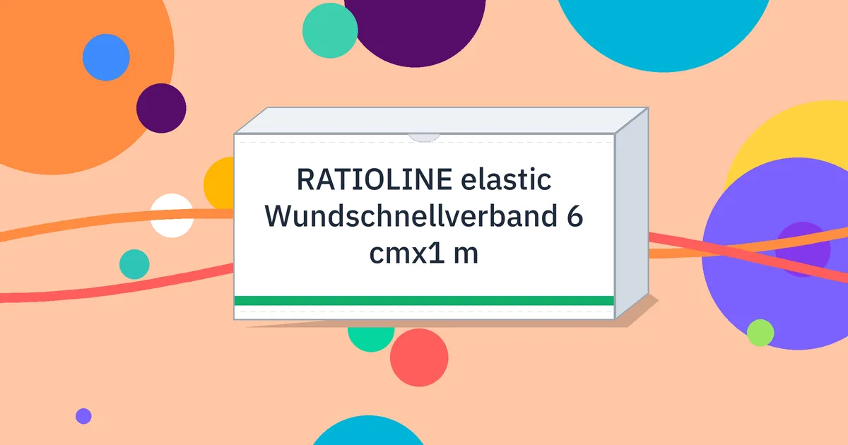 Symbolbild: Packung mit der Aufschrift RATIOLINE elastic Wundschnellverband 6 cmx1 m (PZN 01805303) – Verfügbarkeit und Bezug in Apotheken in Frankfurt am Main