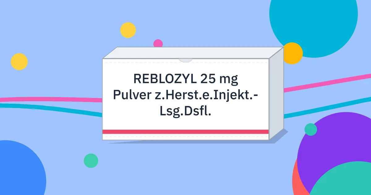Symbolbild: Packung mit der Aufschrift REBLOZYL 25 mg Pulver z.Herst.e.Injekt.-Lsg.Dsfl. (PZN 16166990) – Verfügbarkeit und Bezug in Apotheken in Frankfurt am Main