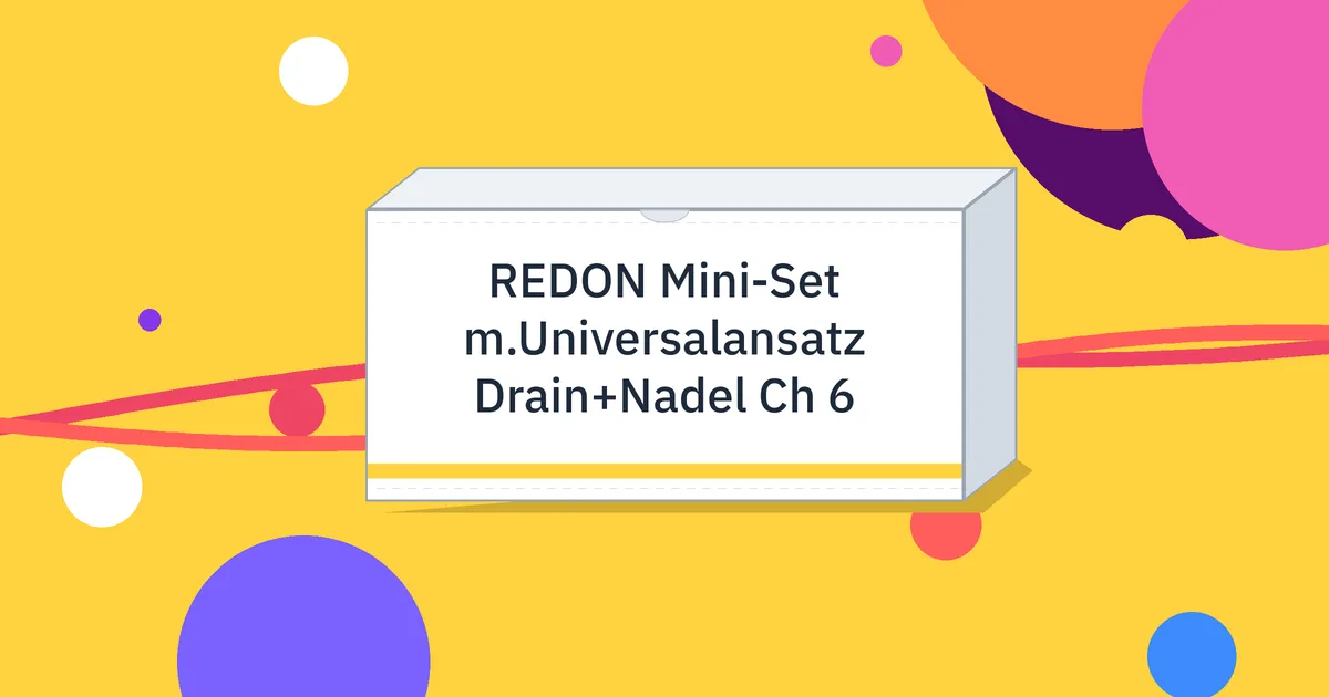 Symbolbild: Packung mit der Aufschrift REDON Mini-Set m.Universalansatz Drain+Nadel Ch 6 (PZN 19686112) – Verfügbarkeit und Bezug in Apotheken in Frankfurt am Main