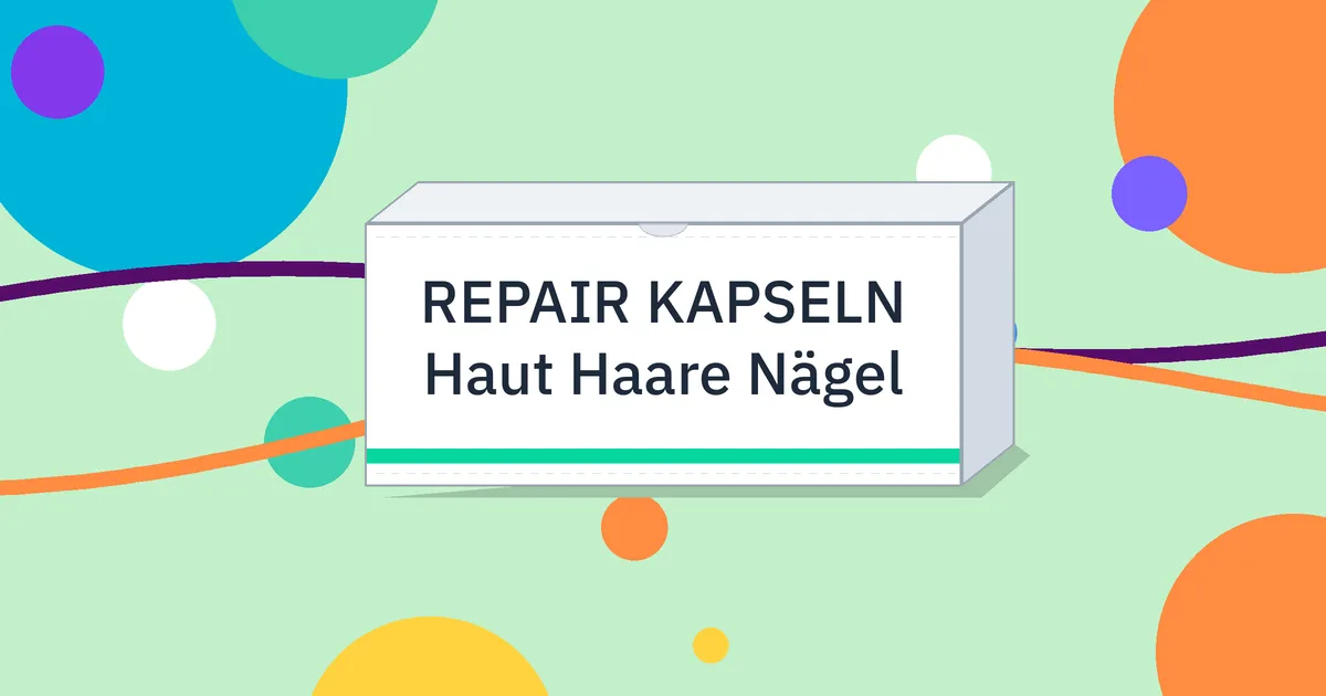 Symbolbild: Packung mit der Aufschrift REPAIR KAPSELN Haut Haare Nägel (PZN 04684099) – Verfügbarkeit und Bezug in Apotheken in Frankfurt am Main