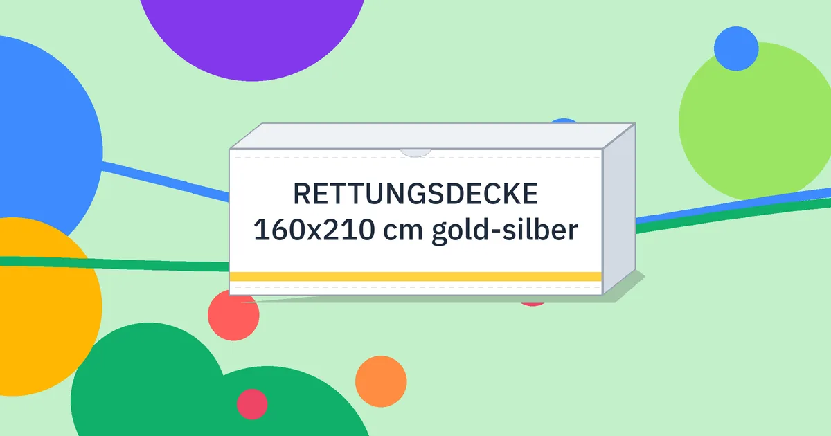 Symbolbild: Packung mit der Aufschrift RETTUNGSDECKE 160x210 cm gold-silber (PZN 04938016) – Verfügbarkeit und Bezug in Apotheken in Frankfurt am Main