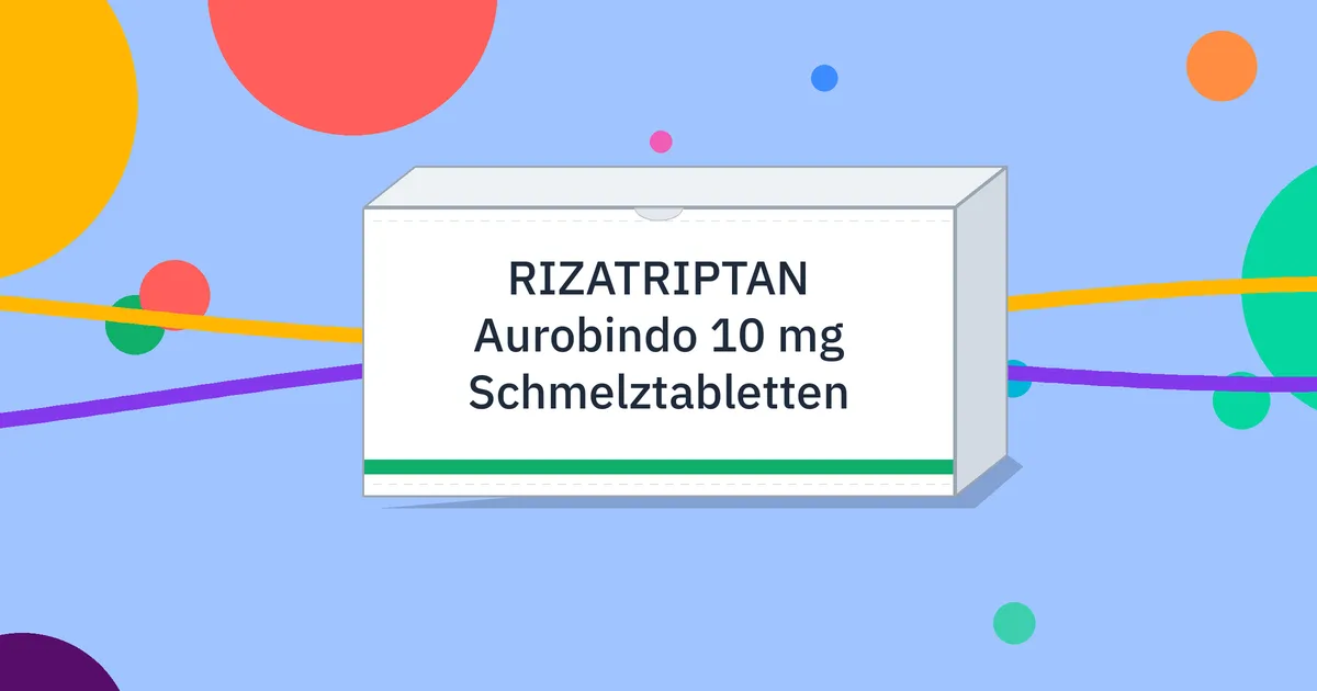 Symbolbild: Packung mit der Aufschrift RIZATRIPTAN Aurobindo 10 mg Schmelztabletten (PZN 02160357) – Verfügbarkeit und Bezug in Apotheken in Frankfurt am Main