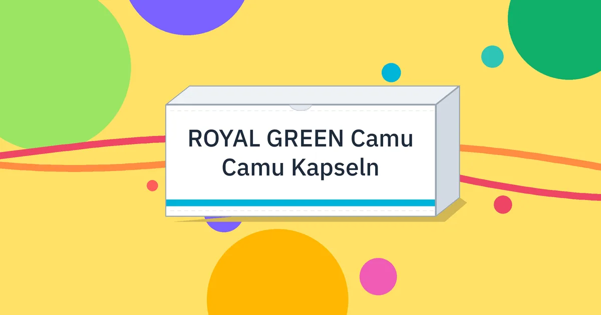 Symbolbild: Packung mit der Aufschrift ROYAL GREEN Camu Camu Kapseln (PZN 16504317) – Verfügbarkeit und Bezug in Apotheken in Frankfurt am Main