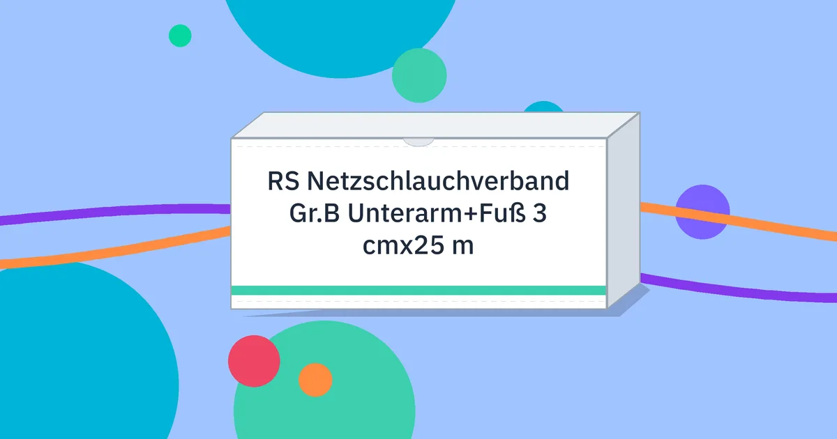 Symbolbild: Packung mit der Aufschrift RS Netzschlauchverband Gr.B Unterarm+Fuß 3 cmx25 m (PZN 04871140) – Verfügbarkeit und Bezug in Apotheken in Frankfurt am Main