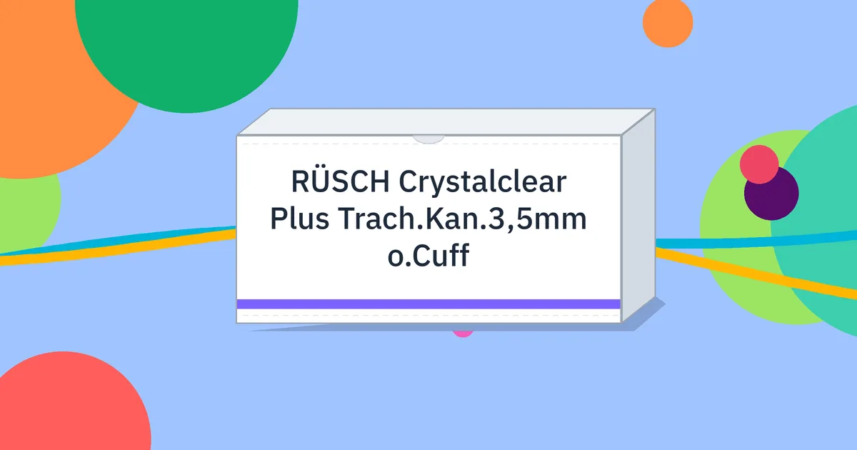 Symbolbild: Packung mit der Aufschrift RÜSCH Crystalclear Plus Trach.Kan.3,5mm o.Cuff (PZN 03433165) – Verfügbarkeit und Bezug in Apotheken in Frankfurt am Main