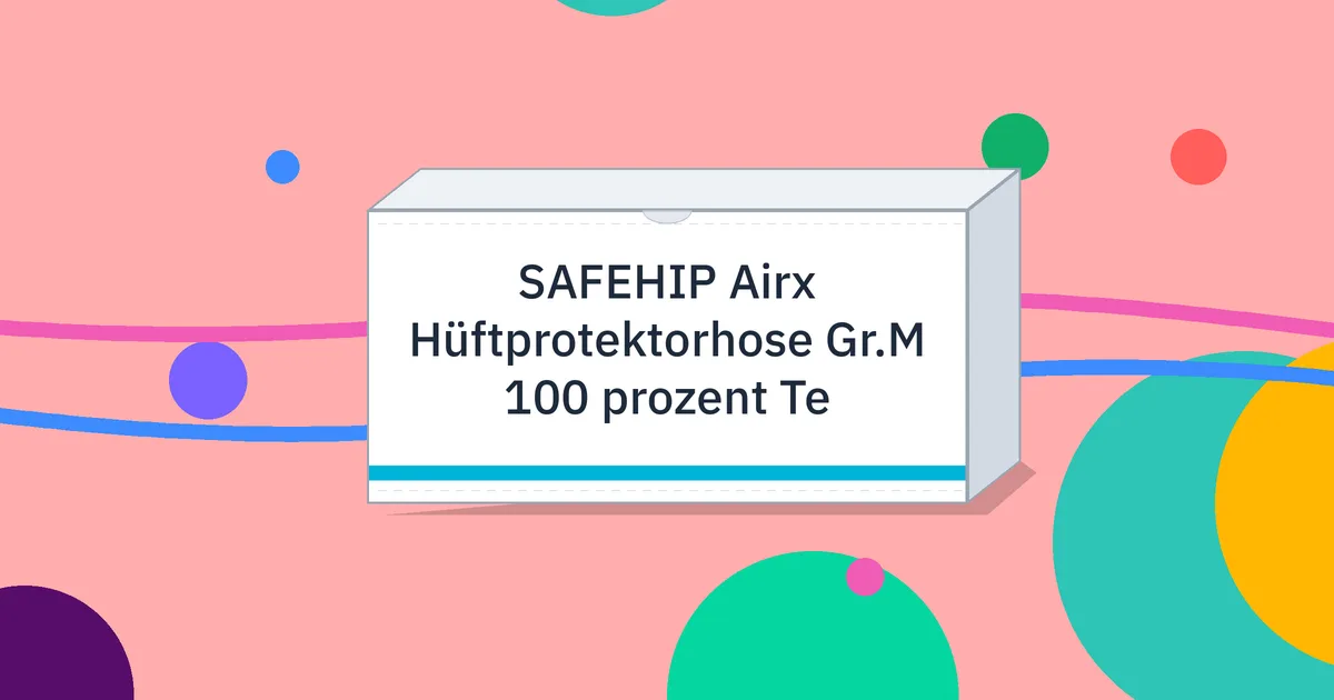 Symbolbild: Packung mit der Aufschrift SAFEHIP Airx Hüftprotektorhose Gr.M 100 prozent Te (PZN 08850778) – Verfügbarkeit und Bezug in Apotheken in Frankfurt am Main