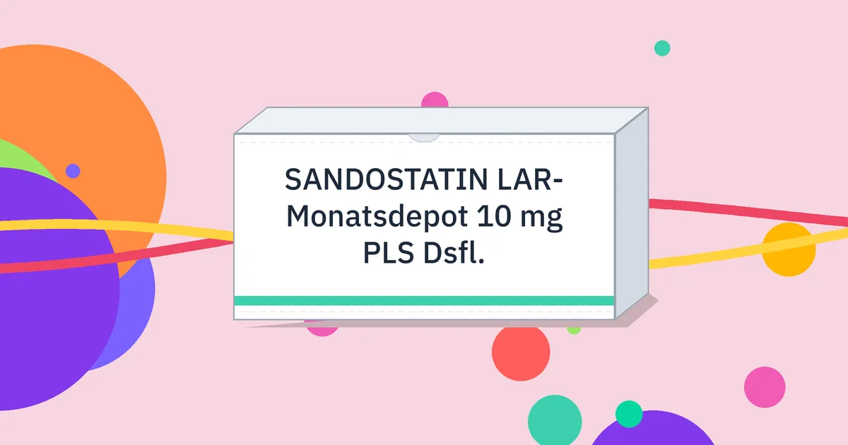 Symbolbild: Packung mit der Aufschrift SANDOSTATIN LAR-Monatsdepot 10 mg PLS Dsfl. (PZN 07402121) – Verfügbarkeit und Bezug in Apotheken in Frankfurt am Main