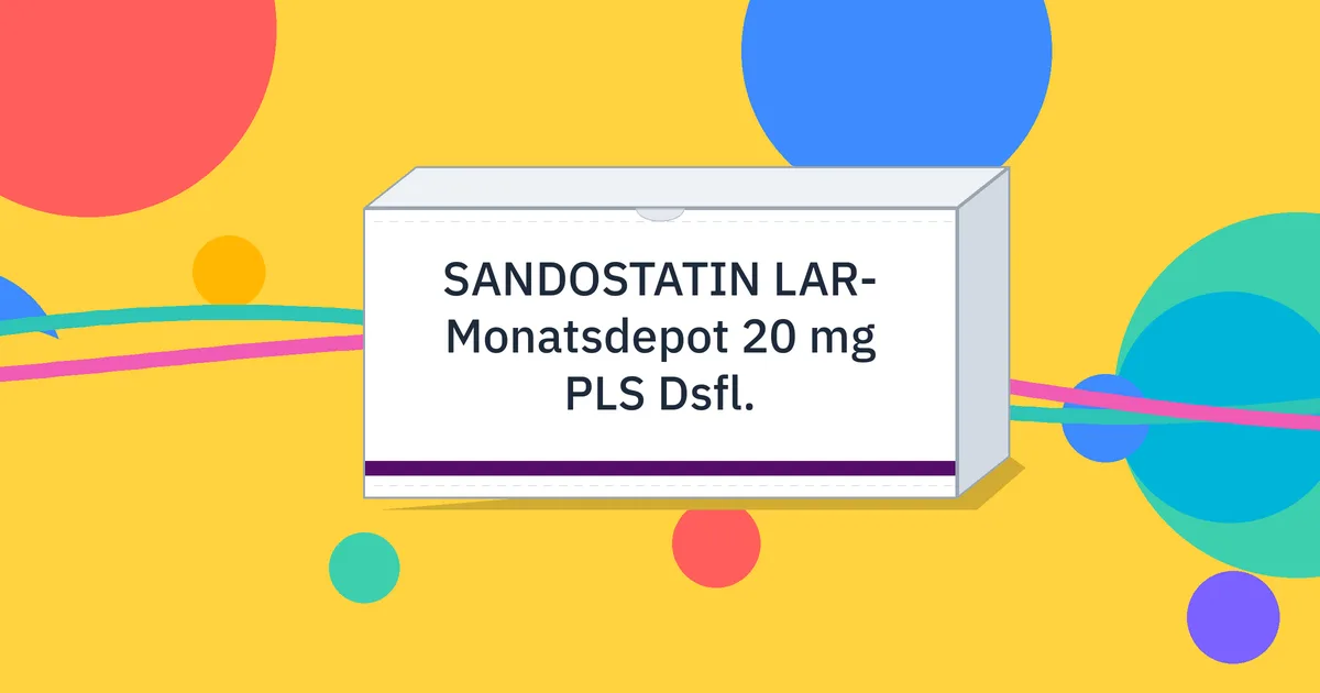 Symbolbild: Packung mit der Aufschrift SANDOSTATIN LAR-Monatsdepot 20 mg PLS Dsfl. (PZN 02504472) – Verfügbarkeit und Bezug in Apotheken in Frankfurt am Main