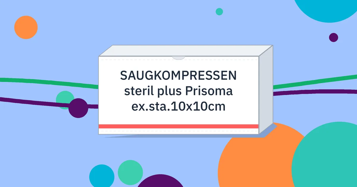 Symbolbild: Packung mit der Aufschrift SAUGKOMPRESSEN steril plus Prisoma ex.sta.10x10cm (PZN 20611208) – Verfügbarkeit und Bezug in Apotheken in Frankfurt am Main