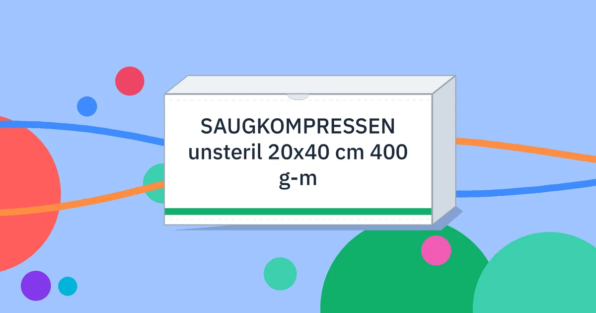 Symbolbild: Packung mit der Aufschrift SAUGKOMPRESSEN unsteril 20x40 cm 400 g-m (PZN 01653922) – Verfügbarkeit und Bezug in Apotheken in Frankfurt am Main