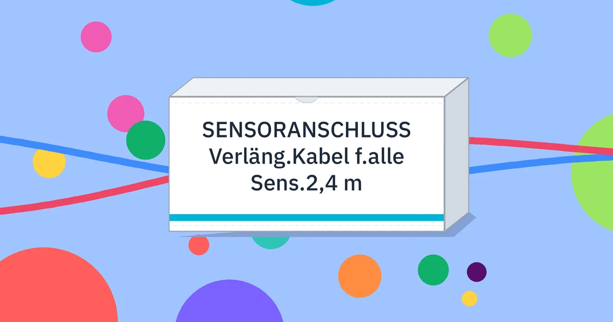 Symbolbild: Packung mit der Aufschrift SENSORANSCHLUSS Verläng.Kabel f.alle Sens.2,4 m (PZN 03489450) – Verfügbarkeit und Bezug in Apotheken in Frankfurt am Main