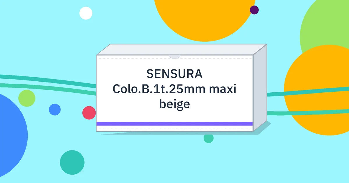 Symbolbild: Packung mit der Aufschrift SENSURA Colo.B.1t.25mm maxi beige (PZN 03029369) – Verfügbarkeit und Bezug in Apotheken in Frankfurt am Main